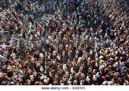 Overhead view of crowds at outdoor rock music concert Stock Photo ...