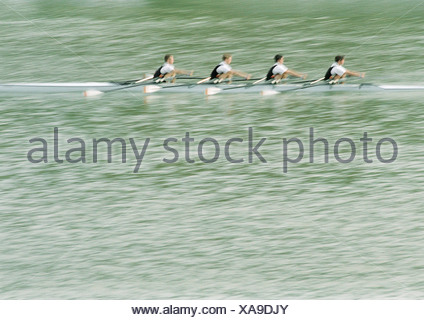 Four teenage boys rowing crew in boat, side view Stock Photo: 5433938 ...