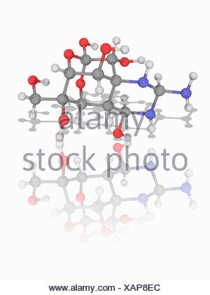 Tetrodotoxin (TTX) pufferfish neurotoxin molecule. Atoms are Stock ...