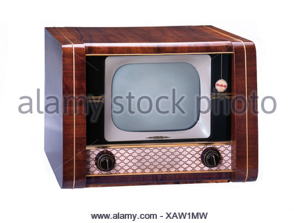 Television in the 1950s. An early television set with the typical look ...
