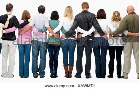 group of people with their arms around each other's backs Stock Photo ...