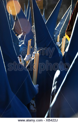 Penitents wearing penitential robes (nazareno), Holy Week procession ...