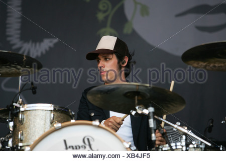 Marcel Roemer, drummer of the German rock and pop band Juli Stock Photo ...