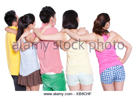 Three men putting their arms around each other's shoulders and Stock ...