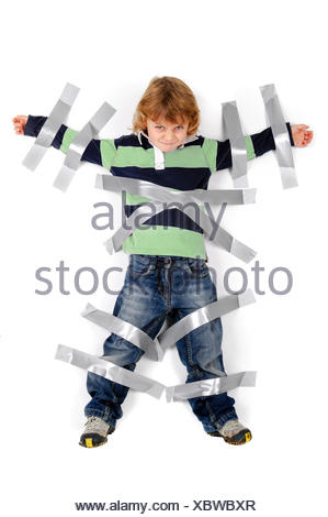 Boy bound by duct tape Stock Photo - Alamy