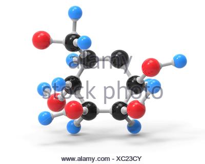 Glucose sugar, molecular model. Atoms are represented as spheres and ...