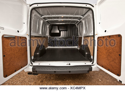 Open doors and loading space in a white Ford Transit Sport Van Stock ...