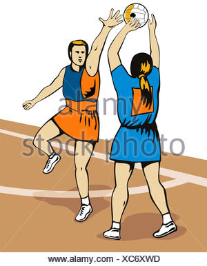 illustration of a netball player shooting defending blocked isolated ...