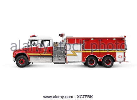Fire truck pumper, conventional fire engine side view isolated on Stock ...
