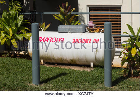 Propane fuel tank outside a house with supply line Stock Photo: 8714743 ...