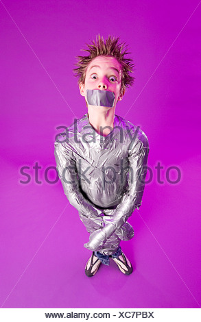 Boy bound by duct tape Stock Photo - Alamy