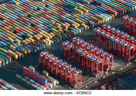Aerial view, container Terminal, straddle carriers, van carriers or ...