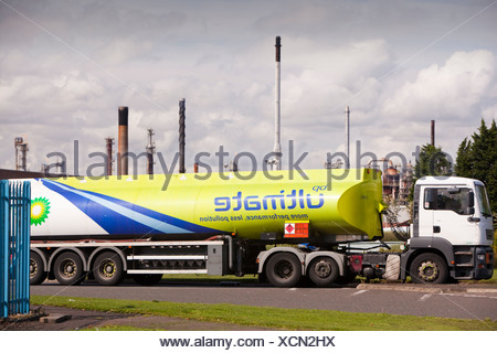 Tanker truck lorry BP Ultimate fuel tanker lorry driving along Stock ...