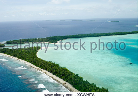Funafuti, Tuvalu from the air, this low lying pacific island nation ...
