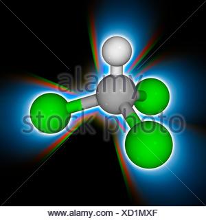 Chloroform. Molecular model of the organochlorine compound chloroform ...