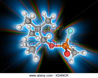 Soman nerve agent, molecular model. Soman is a chemical weapon Stock ...