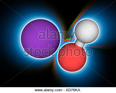 Potassium hydroxide. Molecular model of the inorganic compound Stock ...