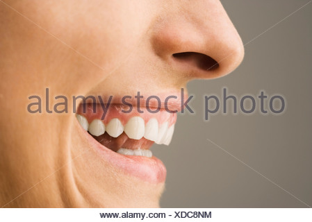 woman, profile, laugh, laughs, laughing, twit, giggle, smile Stock ...