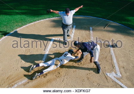 SAFE At Home Plate Baseball Close Call Catcher Tags Runner Too Late ...