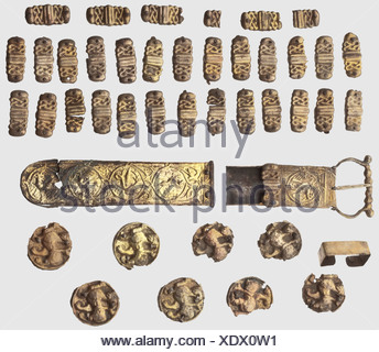 German silver gilt belt fittings,12th century. Consisting of a Stock ...