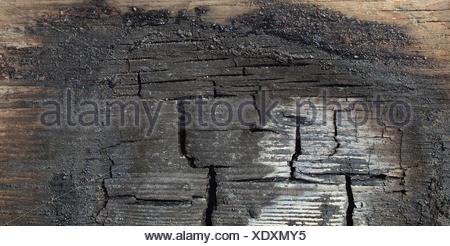 Ashes of burned wood plank board damaged by of fire Stock Photo ...