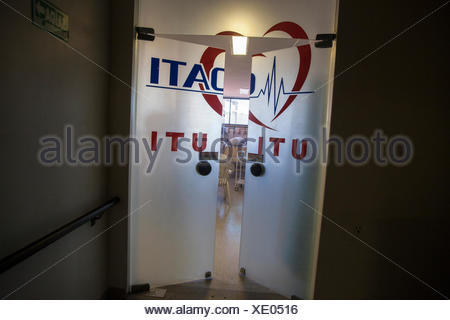 Half-open door of an intensive care unit (ICU), a special department of ...