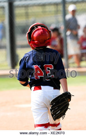 American little league baseball catcher behind home plate Stock Photo ...
