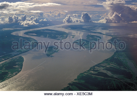 Aerial view of a large meander in the Ichilo River (which forms the ...