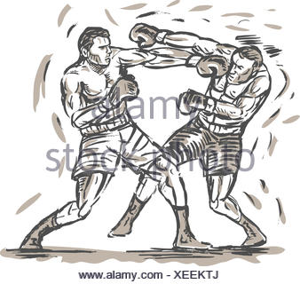 hand sketched drawing of two boxers punching Stock Vector Art ...
