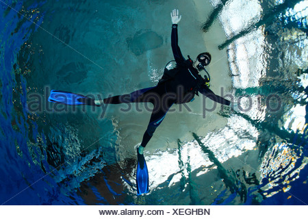 Dive training, scuba diver with outstretched arms and legs Stock Photo ...
