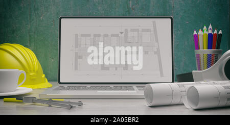 Architekt Designer-Desktop-Konzept, Laptop und Tablet auf ...