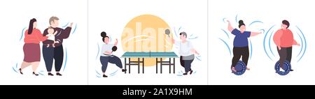 Dicker Mann Frau Kind Kind paar Adipositas Übergewicht Symbol Symbol ...