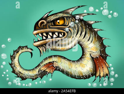 Meer Monster Wasser Drachen Fisch Mutant. Furchteinflößender tiefer ...