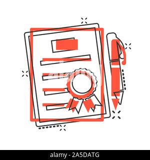 Vertrag Symbol im Comic-stil. Dokumentenseite mit Kugelschreiber vector ...