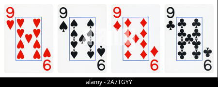 9, Karo Neun Herzen vereinen Pik-Karten Stockfotografie - Alamy