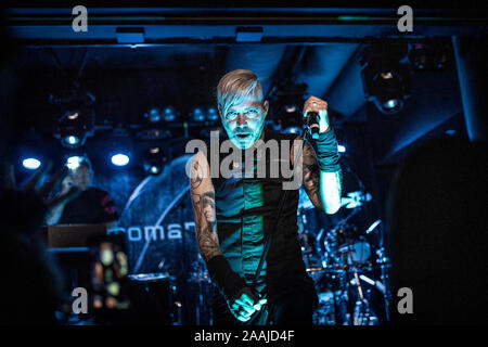 Oslo, November. Am 16. November 2019. Die norwegische Industrial Rock Band Zeromancer führt ein ...