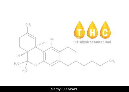 Tetrahydrocannabinol (THC) - Strukturelle chemische Formel und Molekül ...