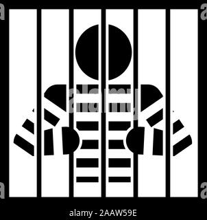 Hinter Gittern gefangen hält Stangen mit seinen Händen wütenden Mann ...