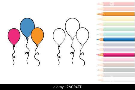 Luftballons einfache Zeichnung skizzieren, Malbuch Vector Illustration ...