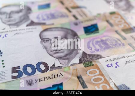 Geld von der Ukraine. Mehreren Ukrainischen Hryvnia Banknoten. UAH. 500 ...