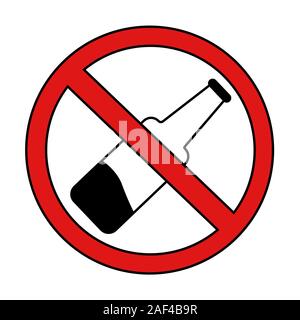 Alkohol Verbotsschild durchgestrichen Flasche. Kein Alkohol. isolierte ...