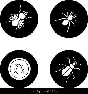 Schädlingsbekämpfung Glyphe Symbole gesetzt. Ausrottung. Schädlichen ...