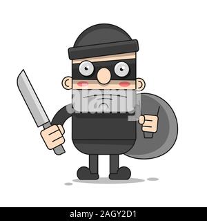 Cute Dieb Charakter. Vektor Cartoon Illustration. Bandit mit Tasche ...