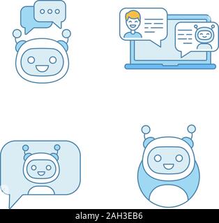 Chatbots farbige Symbole gesetzt. Virtuelle Assistenten. Messenger und ...