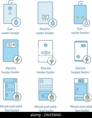 Heizung Color Symbole gesetzt. Heizkessel, Heizkörper, Thermostat. Gas ...
