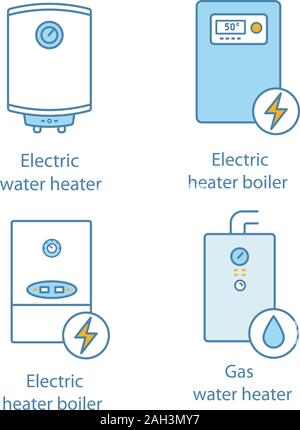 Heizung Color Symbole gesetzt. Heizkessel, Heizkörper, Thermostat ...