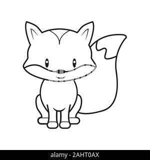 Hand gezeichnet Fuchs Cartoon, auf weißem Hintergrund. Schwarz und Weiß ...