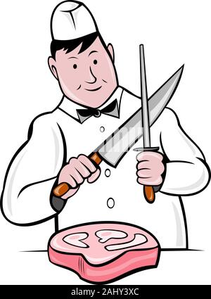 Metzger schärfen Messer Cartoon Stockfoto, Bild: 169189739 - Alamy
