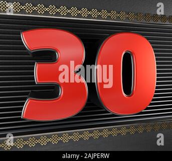 Goldene Zahl dreißig (30 Jahre) auf weißem Hintergrund mit Muster ...