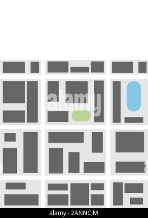 Generischer imaginärer Stadtplan mit Fluss. Vektor bunte Stadt eps ...